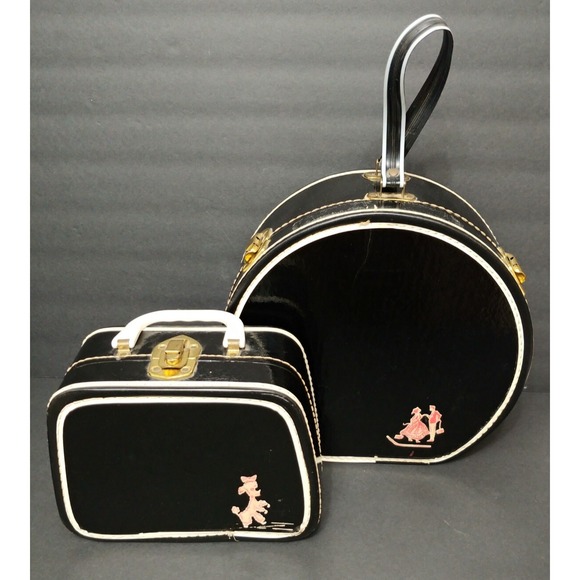 Source Unknown | Bags | Vintage 4s50s Set 2 Black Vinyl Hat Box ...